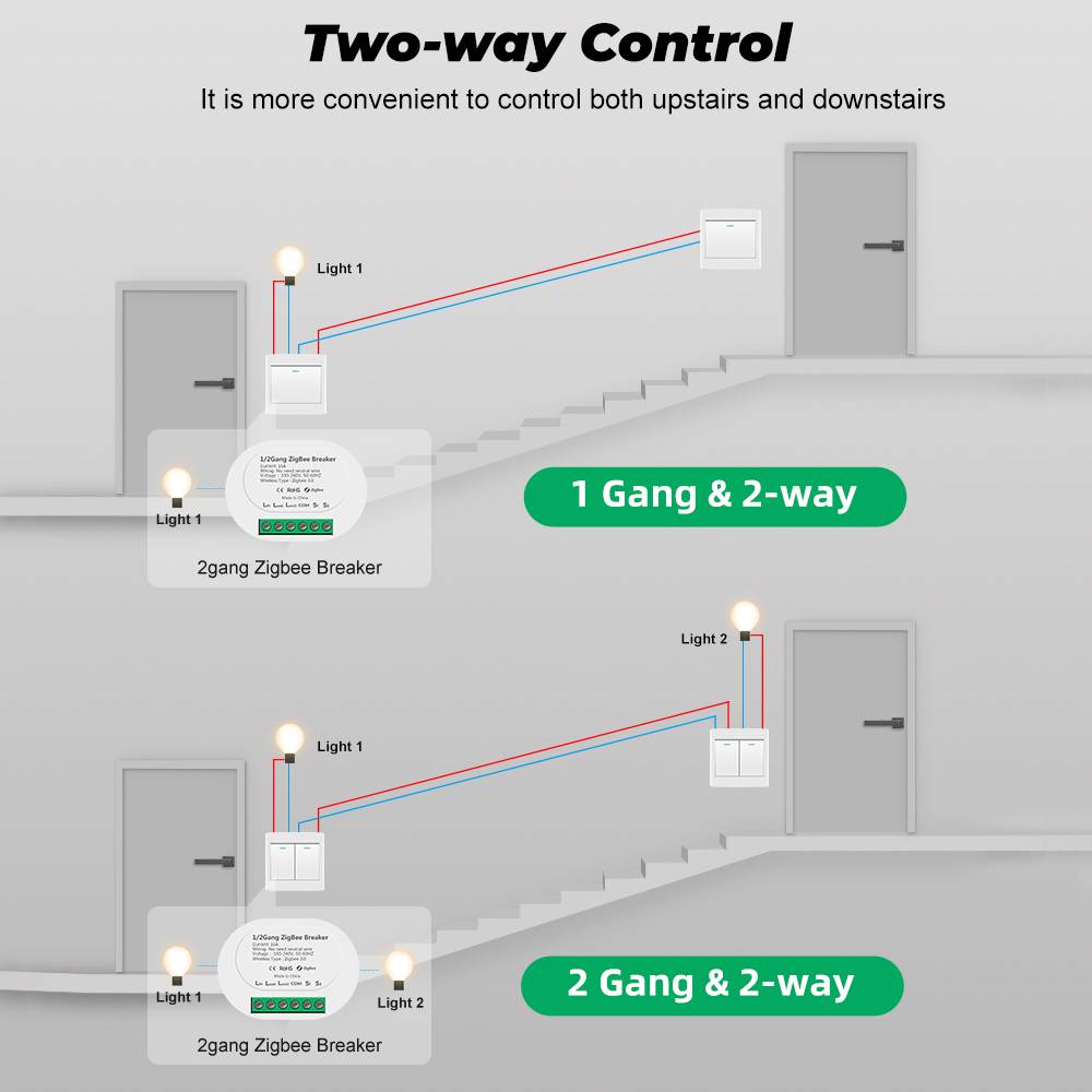 2 Gang Switch to Control 2 Light Bulbs, 2 Way Switch to Control 2 Plac ...