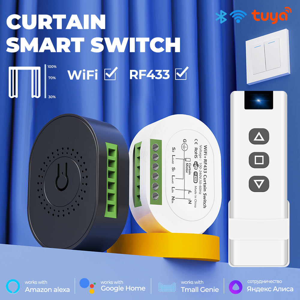 SMATRUL WiFi RF433 Curtain Switch Motorized Roller Blinds Shutter Relay ...