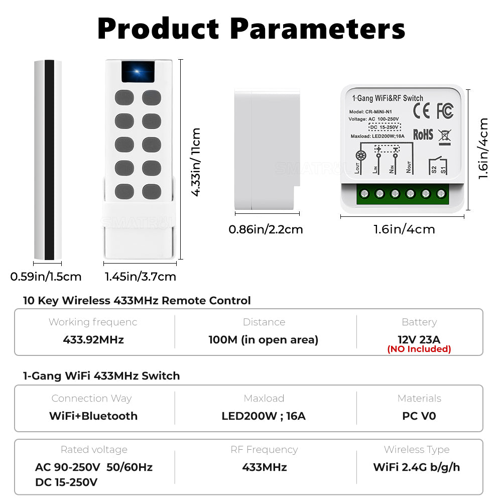 SMATRUL 16A Smart WiFi Relay Switch, 2-Way Relay Module Support DC/AC Power
