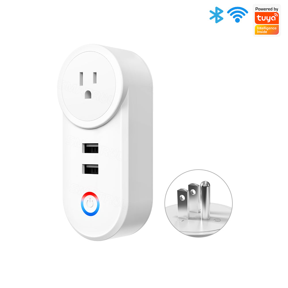 SMATRUL 16A Smart WiFi Bluetooth Plug with 2 USB Ports (2.4Ghz WiFi On