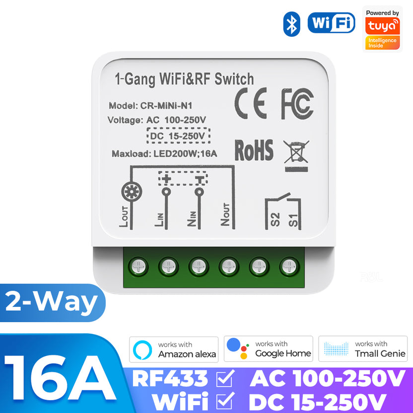 SMATRUL 16A Smart WiFi Relay Switch, 2-Way Relay Module Support DC/AC Power
